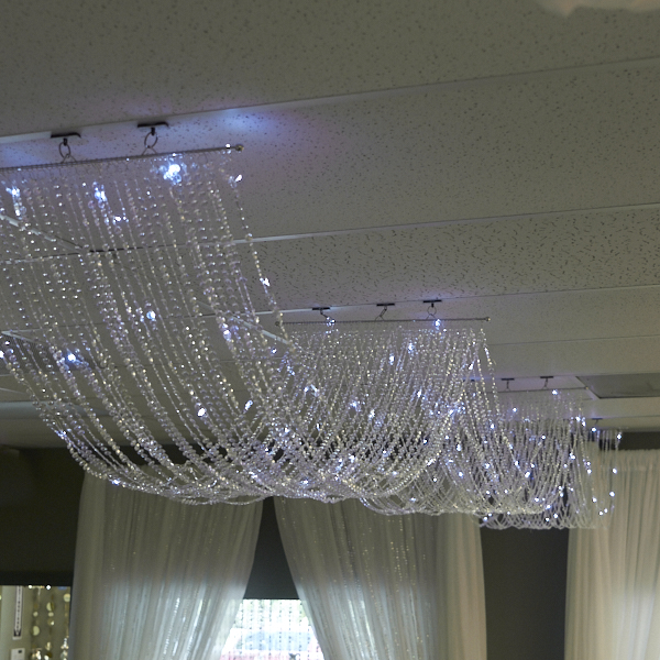 15ft. Crystal Ceiling Draping Panel w/ LED Lights - Pure White - 20" Wide