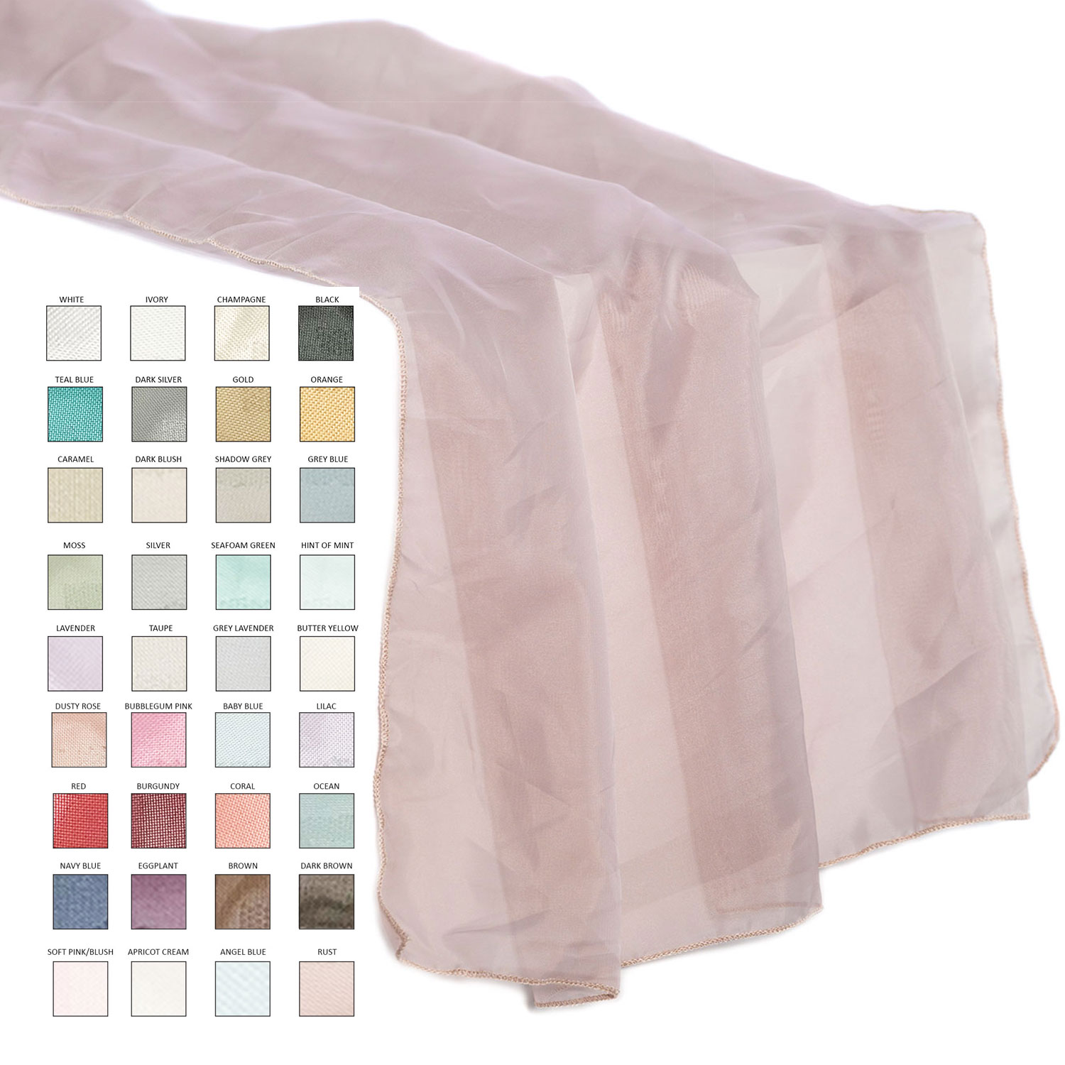 Sheer Table Runner - 27" x 118" - 37 Color Options!